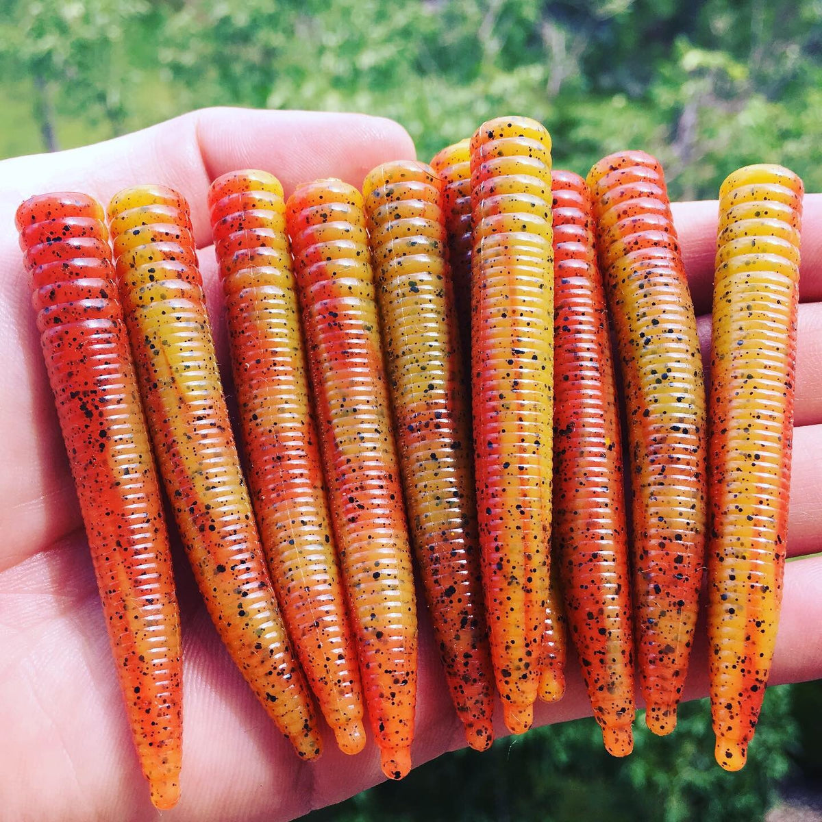 Mini Fat Worms: Mexican Sunrise Camo Swirl – Peter's Custom Trout Worms